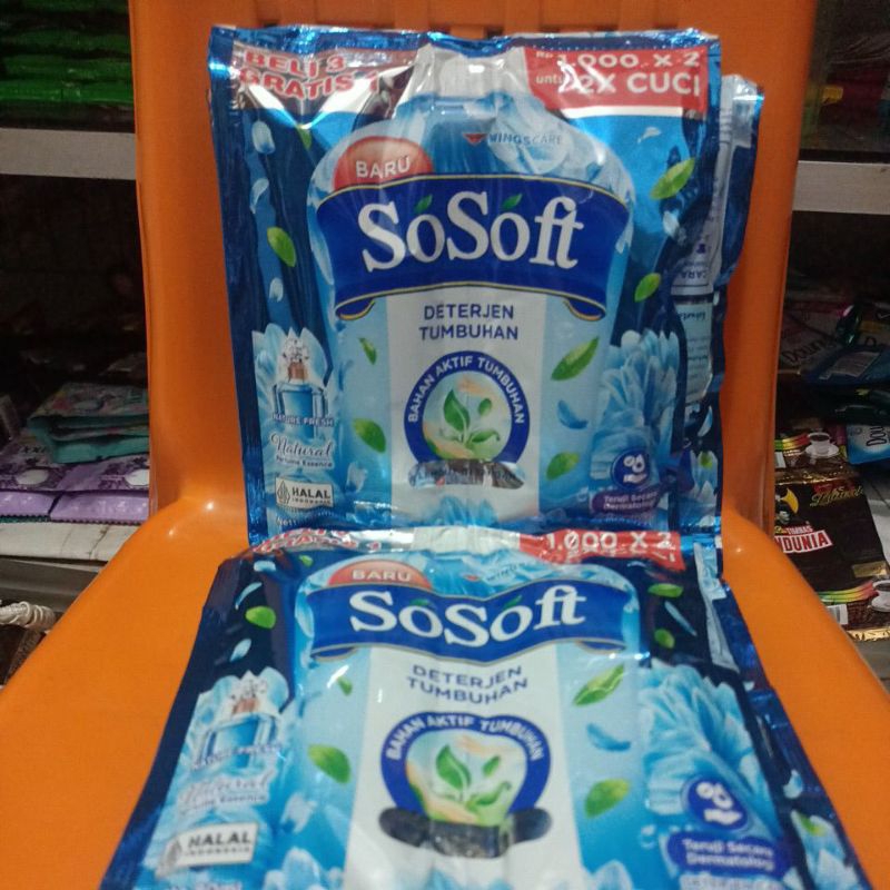Jual sosoft detergen cair sachet kemasan 80ml isi 16 sachet | Shopee ...