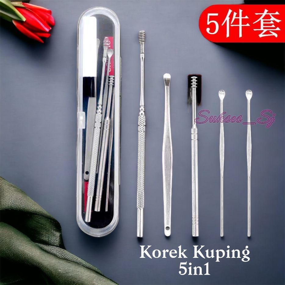 Jual alat pembersih telinga stenliss 5 in 1 / korek kuping set 5in1 ...