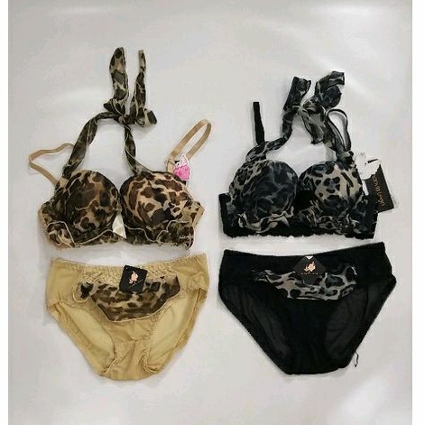 Jual Bra set busa sedang kawat kait 3 cup A bh dan celana dalam leopard ...