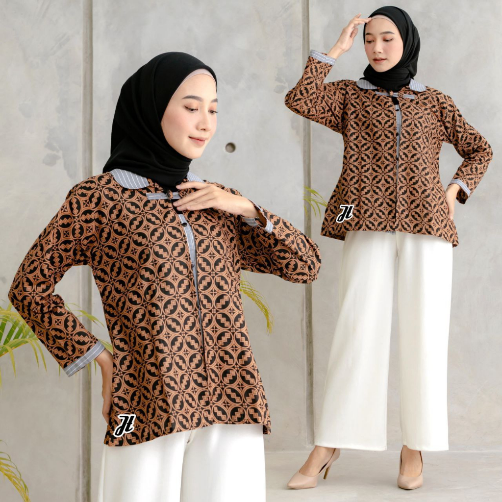 Jual Blouse Wanita Kantor Formal Baju Kerja Batik Motif Unik Cantik ...