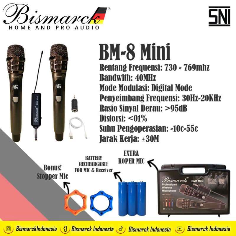 Jual mic wireless Bismarck bm 8 bm-8 mini Microphone handheld original | Shopee Indonesia