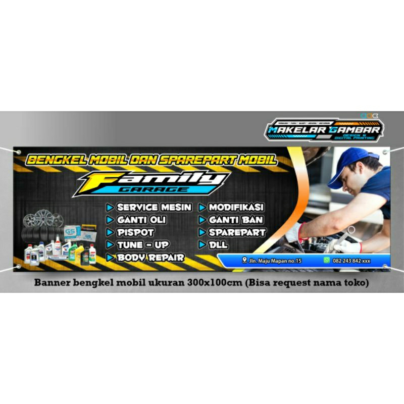 Jual BANNER SPANDUK BENGKEL MOBIL Ukuran 300x100cm (Bisa Request Nama ...