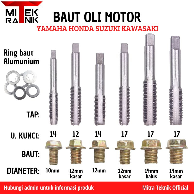 Jual Tap Baut Oli Motor Baut Oli Oversize M10 M12 M14 Free Ring Pembuat Drat Baut Oli Motor ...