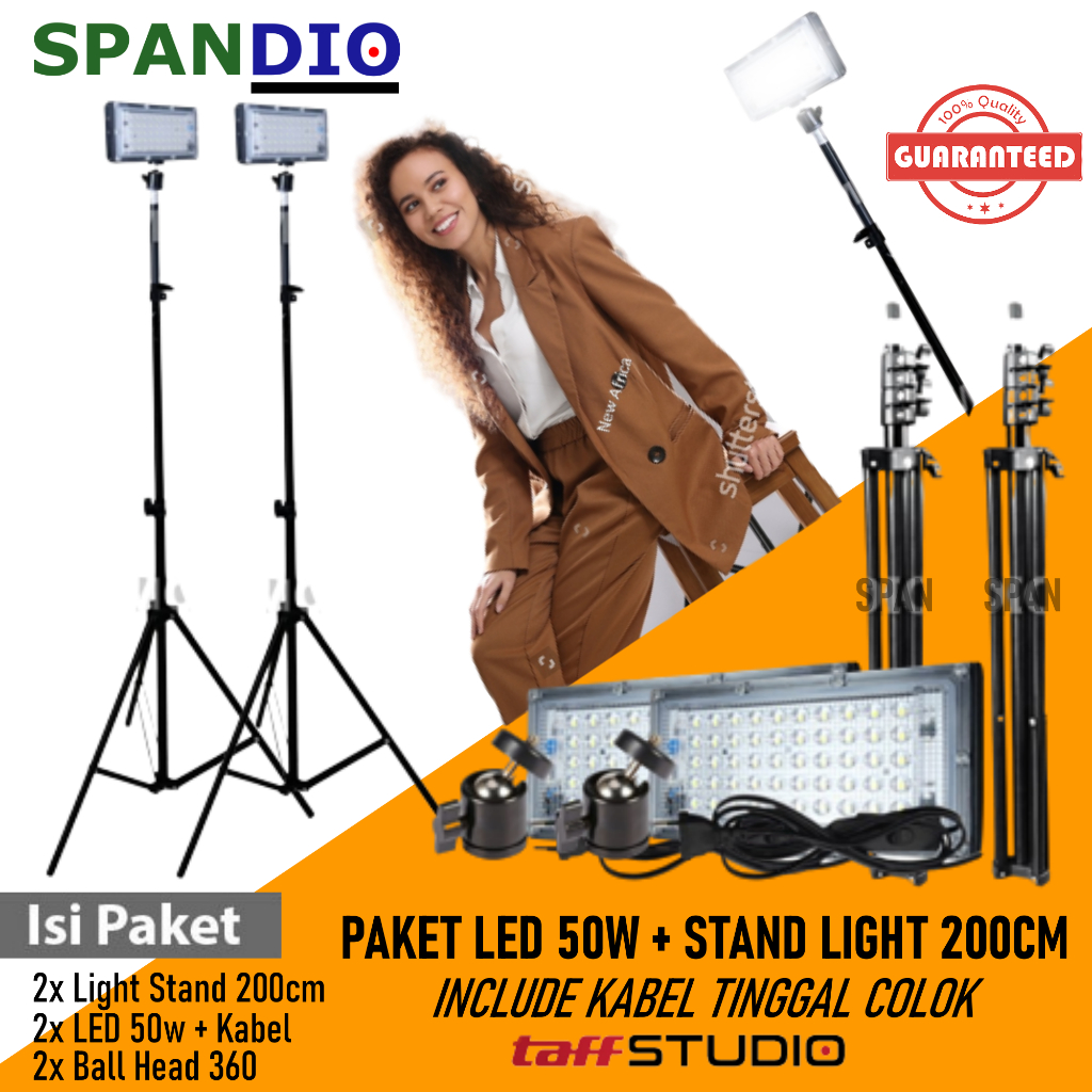 Jual Paket Lampu LED 50w Video Lighting Lampu Sorot Dengan Stand 200cm | Shopee Indonesia