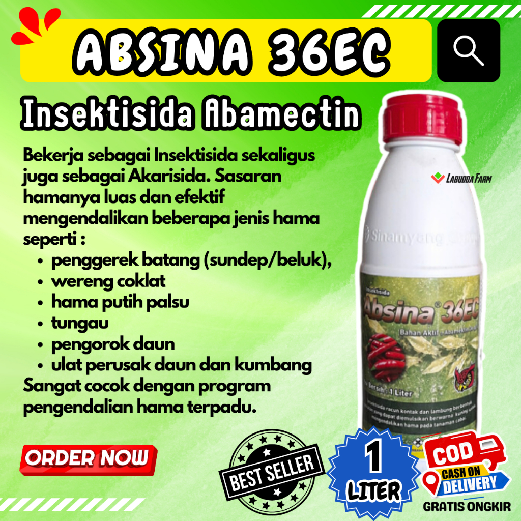 Jual Insektisida Absina 36EC 1 Liter Insektisida Abamektin / Abamectin ...