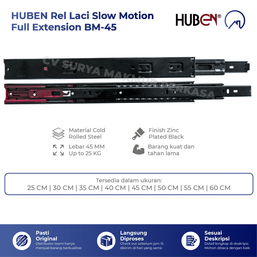 Jual (ISI 2) HUBEN BM-45 Rel Laci Slow Motion Full Extension 30 35 40 ...