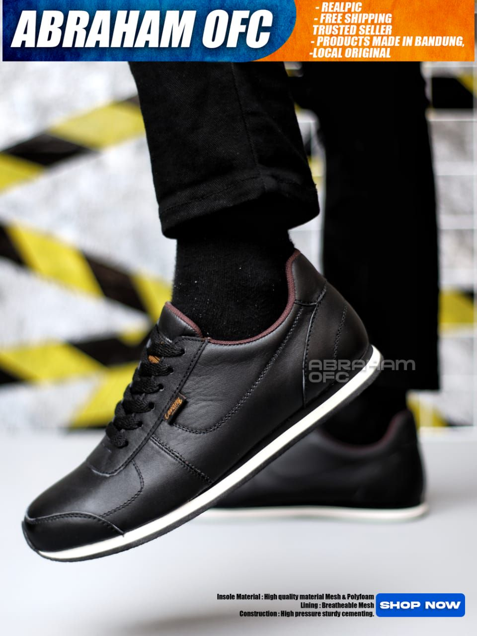 Jual ABRAHAM Sepatu Sneakers Casual Kulit Hitam Pria | Shopee Indonesia