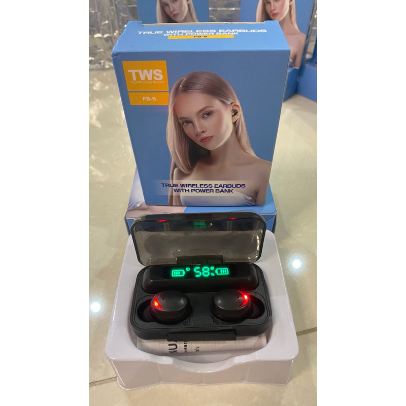 Jual Headset bluetooth + powerbank TWS F9-5 wireless | Shopee Indonesia