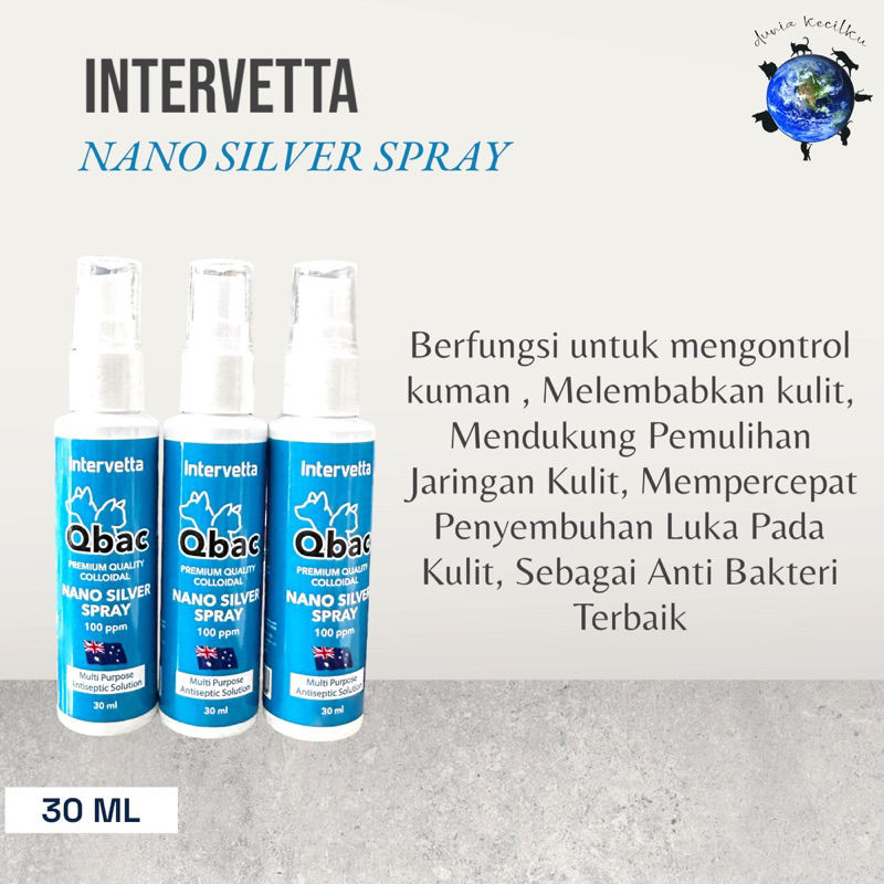Jual Intervetta Qbac Nano Silver Spray Anti Kuman / Spray Luka (30 ML ...