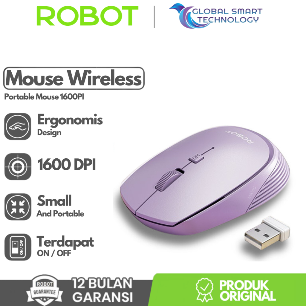 Jual ROBOT M205 Wireless Mouse Optical 2.4Ghz Power ON/OFF 1600DPI Receiver USB untuk PC Laptop ...