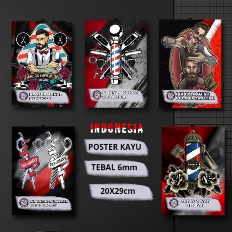 Jual POSTER KAYU Barbershop hiasan dinding model rambut hiasan dinding ...