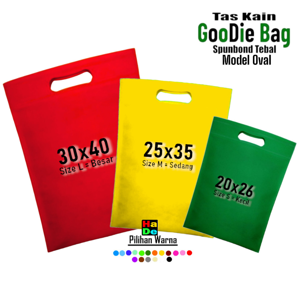 Jual Tas Kain Spunbond Goodie Bag Oval Besar / Kecil S,M&L 20x26 , 25x35 & 30x40 Untuk Shopping ...