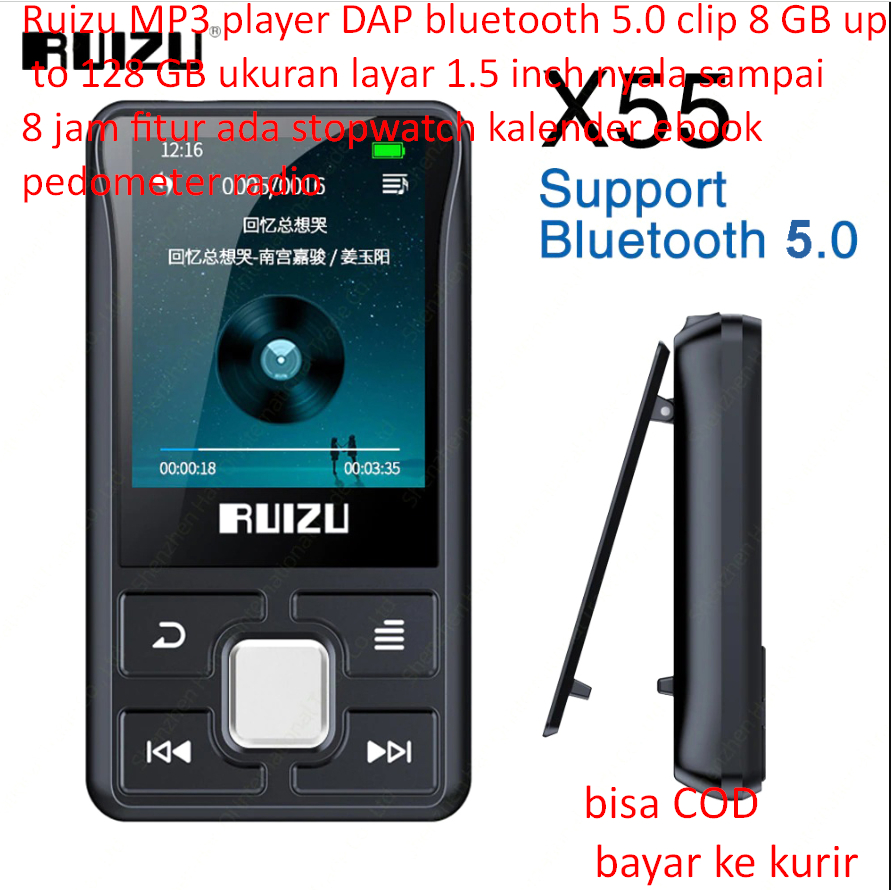 Jual Ruizu MP3 player bluetooth 5.0 clip 8 GB up to 128 GB ukuran layar ...