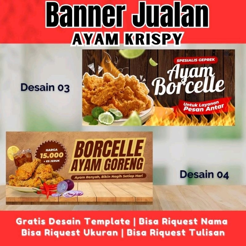 Jual SPANDUK BANNER JUALAN DESAIN KEKINIAN AYAM KRISPY | FRIED CHICKEN ...
