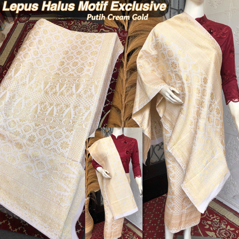 Jual TERLARIS Songket Lepus Halus Putih silver & Cream Gold /Songket ...