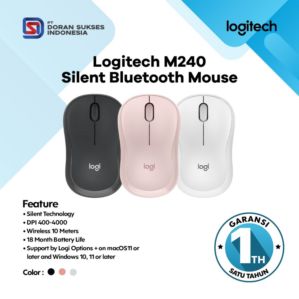 Jual Logitech M240 Mouse Wireless Bluetooth Silent Click - Garansi ...