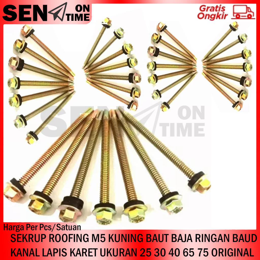Jual SEKRUP ROOFING M5 KUNING UKURAN 25 30 40 65 75 MM BAUT RINGAN BAJA ...