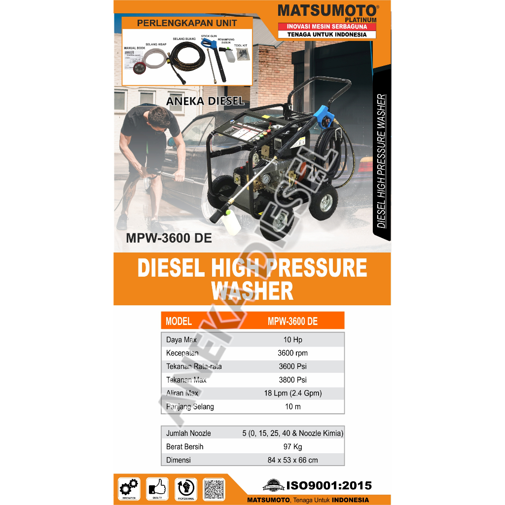 Jual Mesin Jet Cleaner Electric MPW 3600 DE MASTUMOTO / Electric High ...