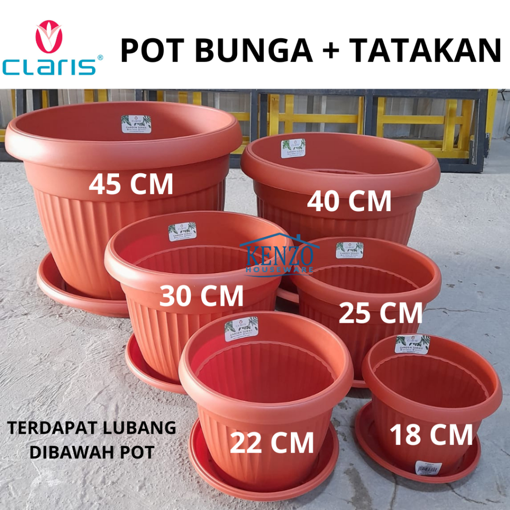 Jual Pot 18 22 25 30 CM Dengan Tatakan Pot FLORENCE CLARIS Pot Bunga ...
