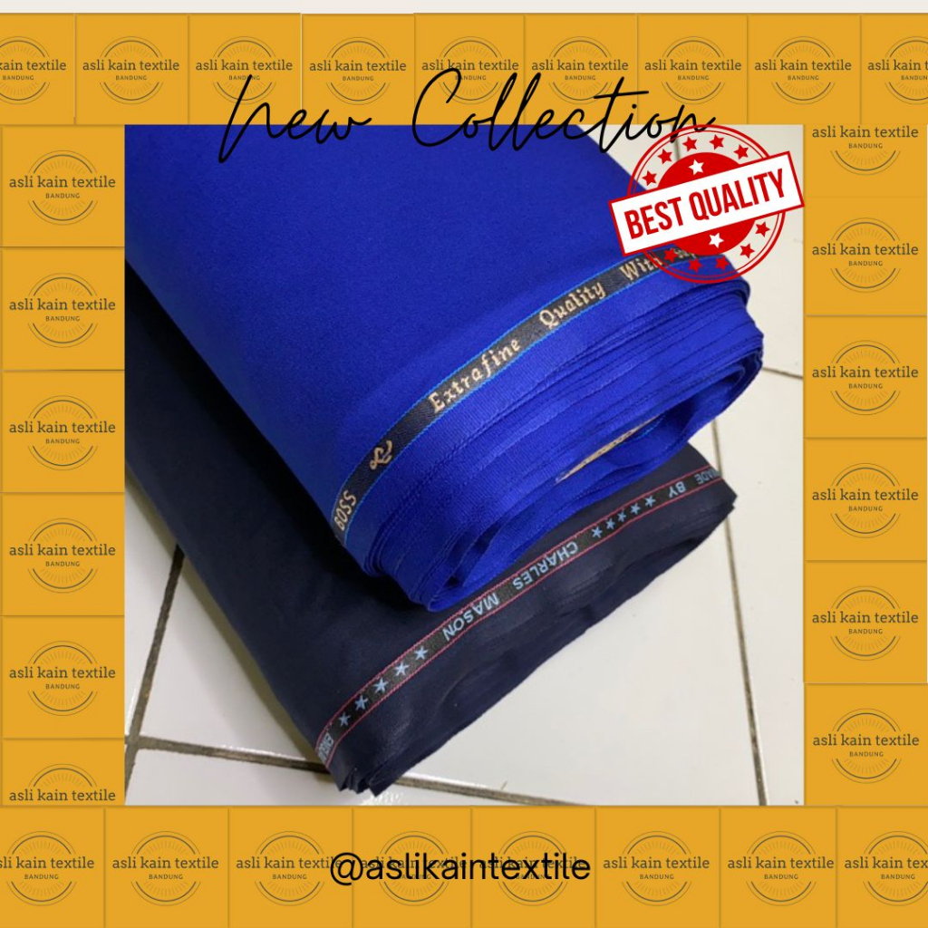 Jual Bahan kain katun navy dan biru benhur wool and slik adem 100 ...