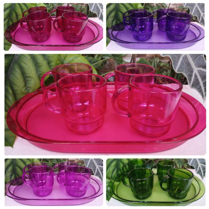 Jual Coffee mug set tupperware/ clear mug set tupperware / watercolor ...