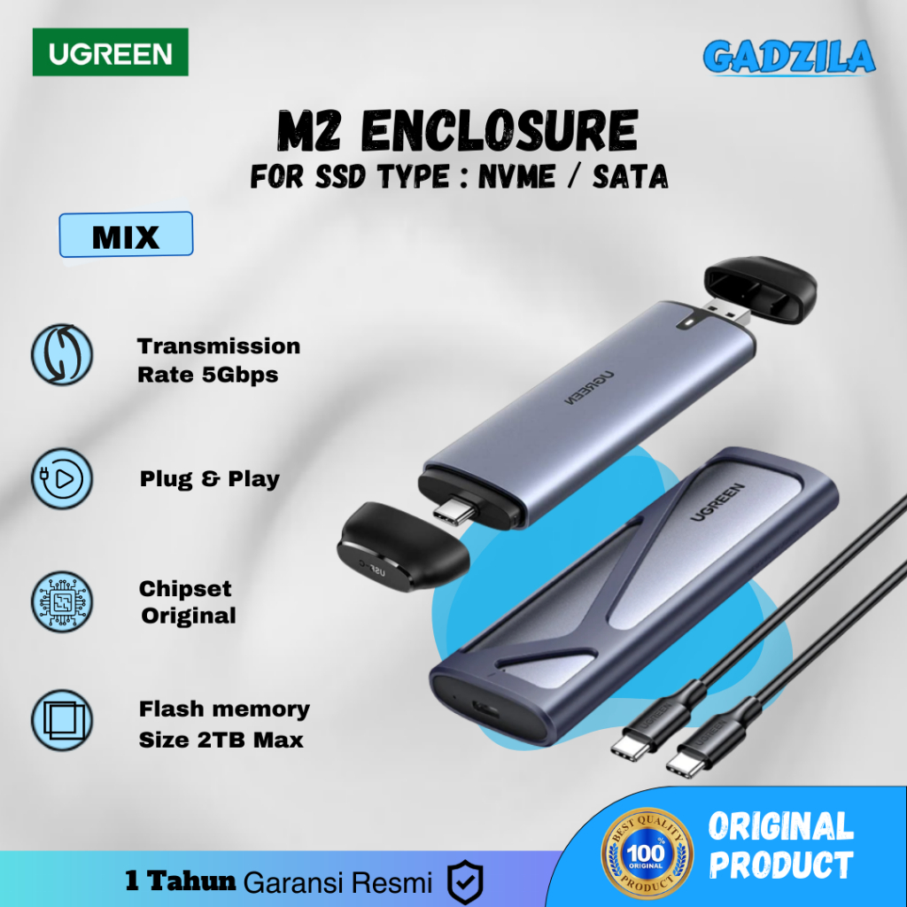 Jual UGREEN Casing Enclosure SSD NVMe M.2 SATA Ke USB 3.1 Gen2 10gbps M ...