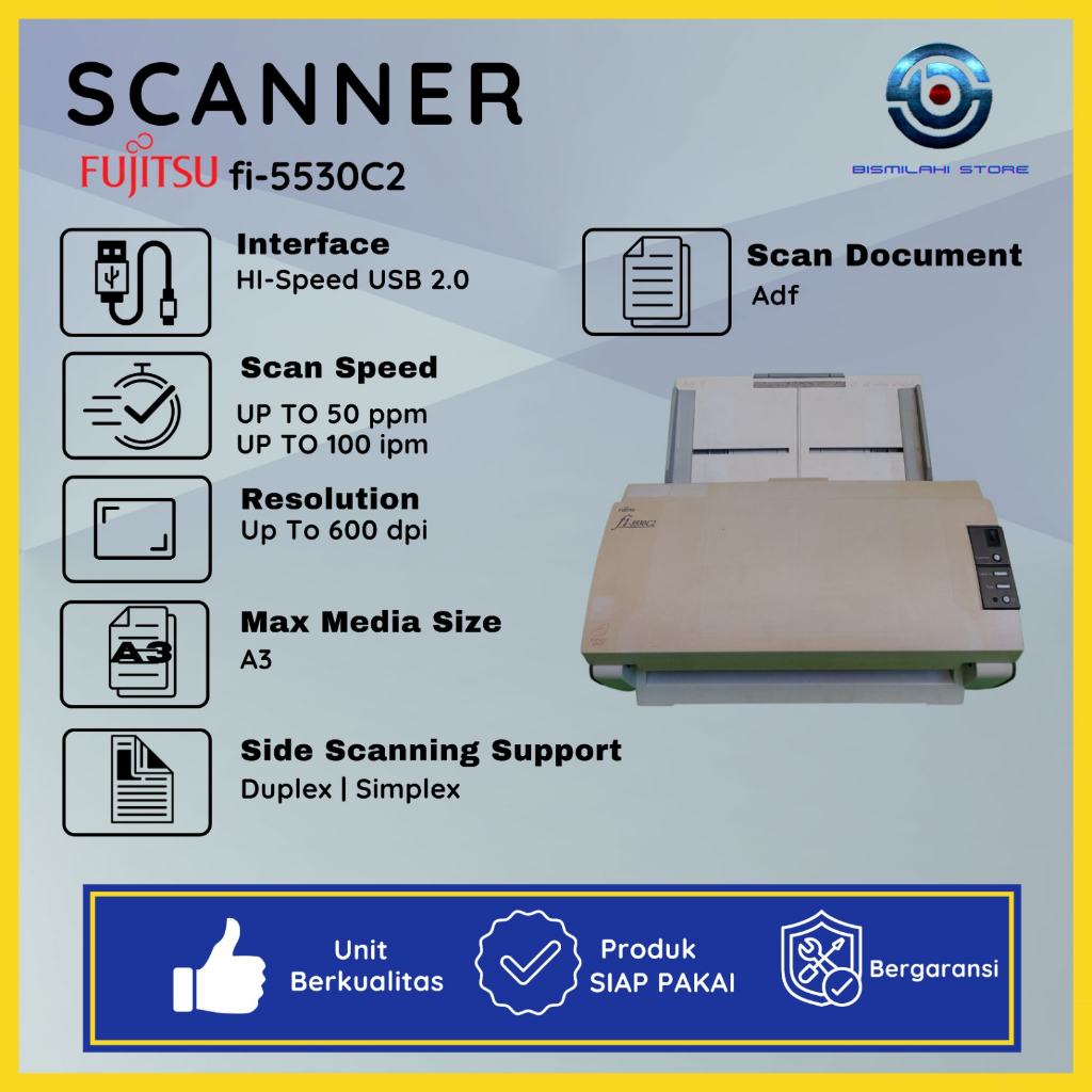 Jual Scanner A3 Fujitsu FI-5530C2 Kecepatan Scan Hingga 50 PPM Bisa ...