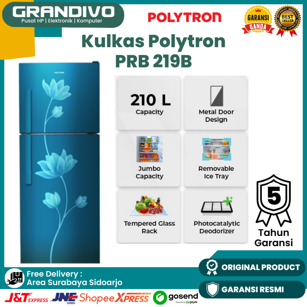 Jual Kulkas Polytron 2 Pintu 210Liter PRB 219B Metal Door Low Watt ...