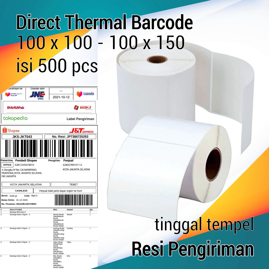 Jual Kertas Stiker Label Thermal 100x150 500 Pcs - Label thermal barcode Roll A6 - kertas label ...
