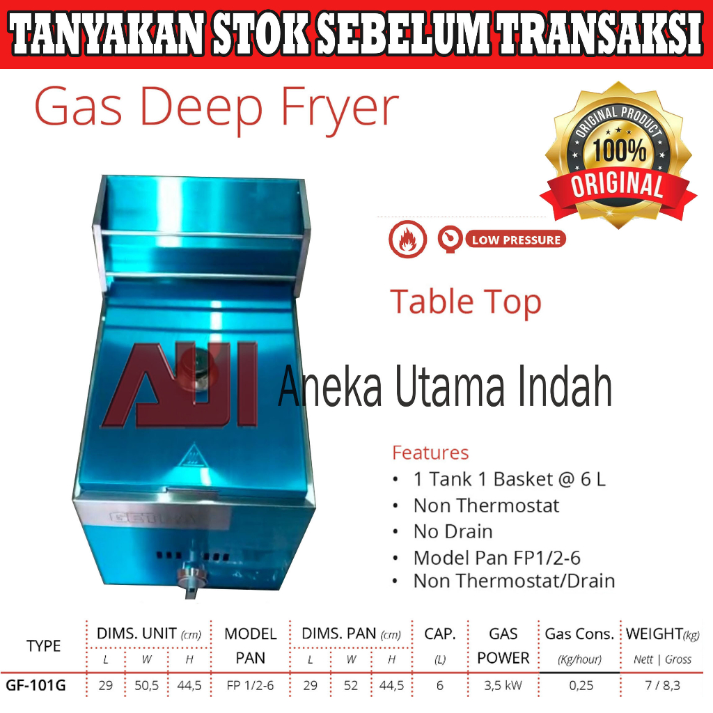 Jual GETRA GAS DEEP FRYER TYPE GF-101G KOMPLIT/PENGGORENGAN KOMPOR ...