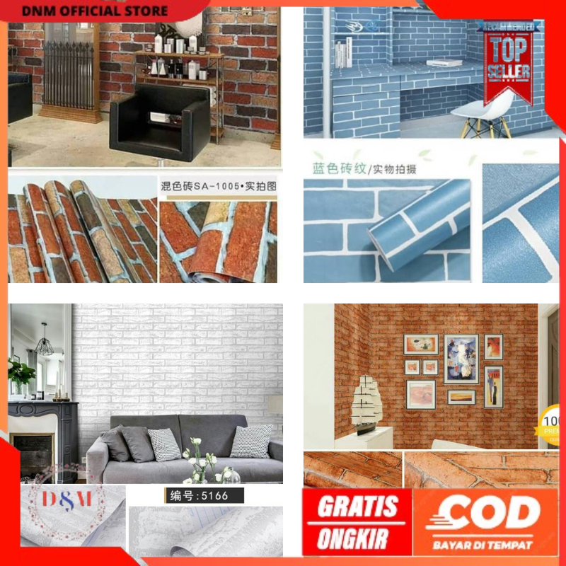 Jual Wallpaper Dinding Batu Bata 45CM x 5M Batu Bata 3D Mix Batu Gelap ...