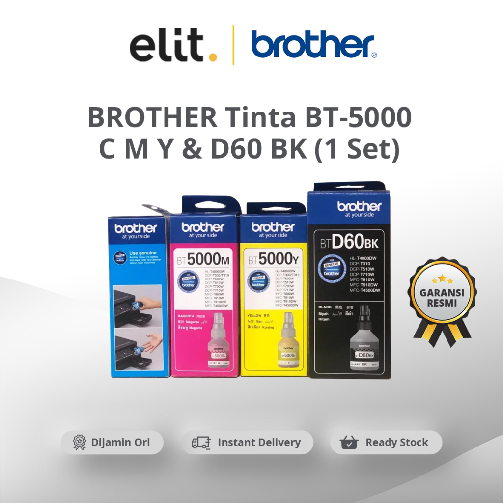 Jual BROTHER Tinta BT-5000 C M Y & D60 BK (1 Set) | Shopee Indonesia