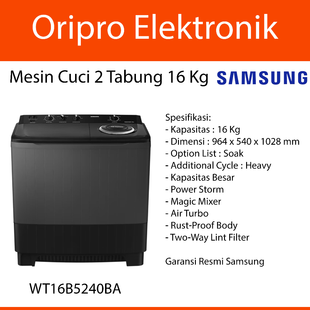 Jual Mesin Cuci 2 Tabung 16 Kg Kapasitas Besar Samsung WT16B5240BA ...