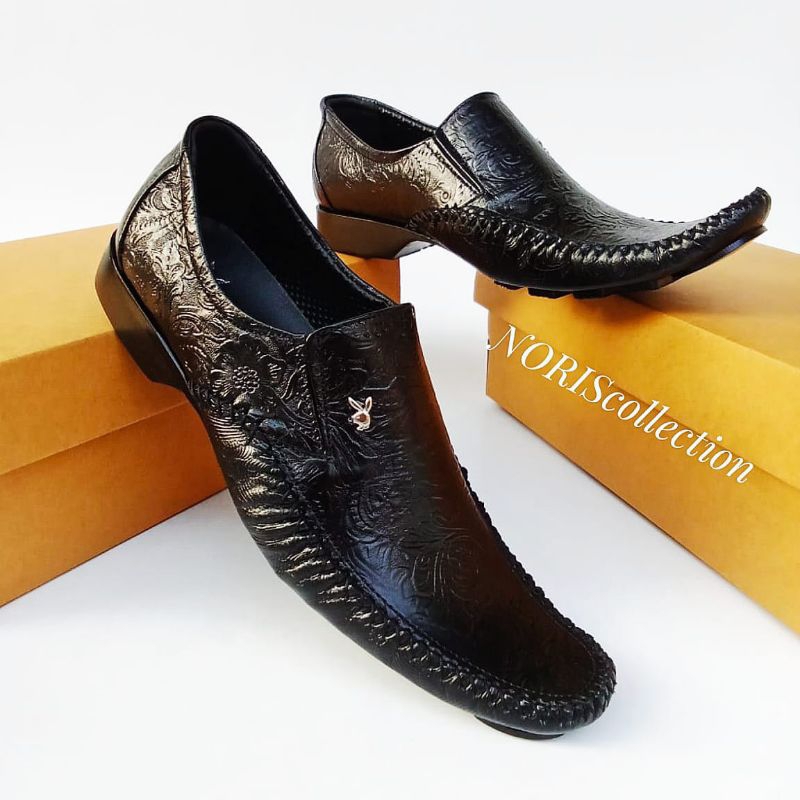 Jual Sepatu Pantofel Playboy Pria Kulit Asli Motif Batik Slip On ...
