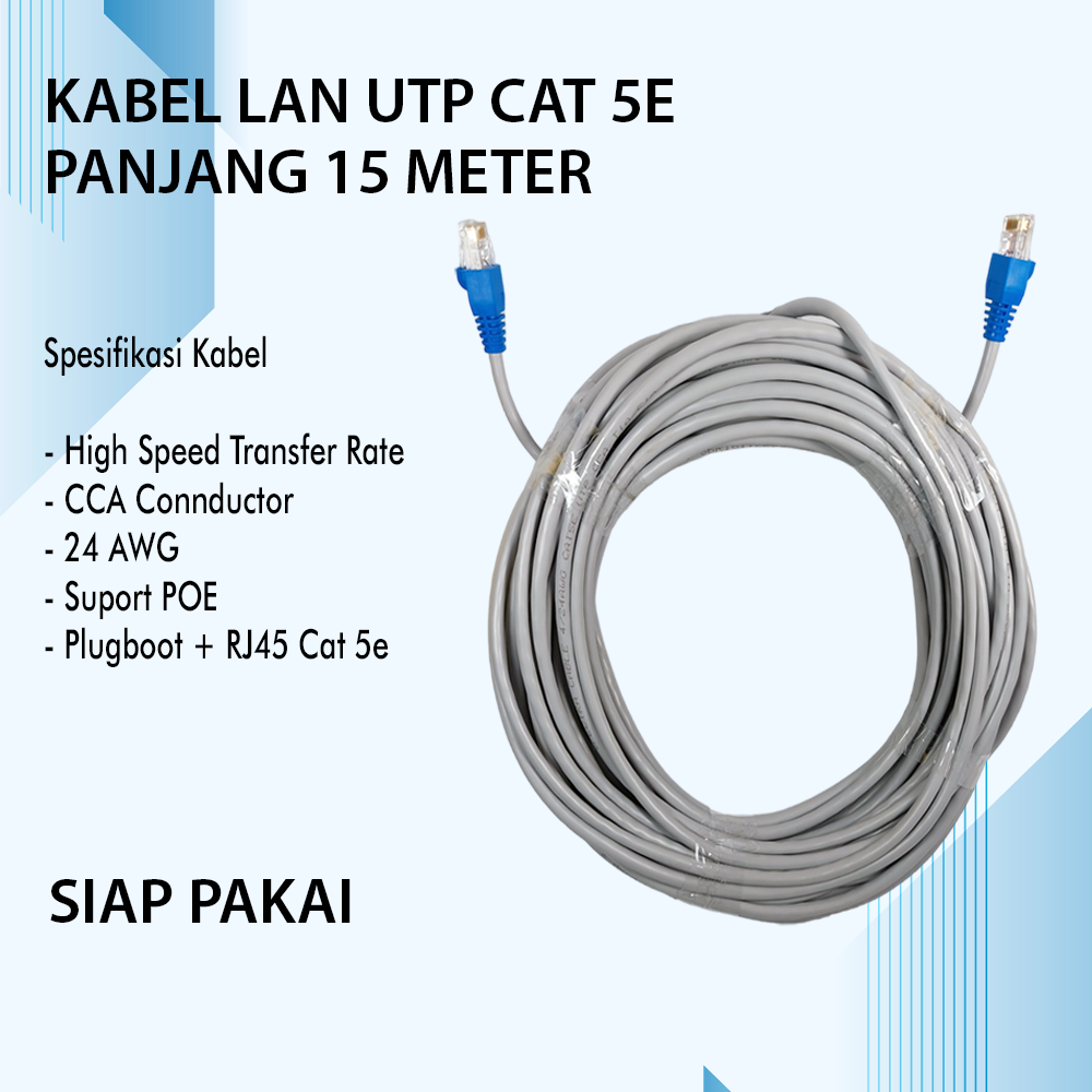 Jual Kabel LAN Indoor Utp Panjang 15 Meter RJ45 UTP Cat5e 15M Internet ...