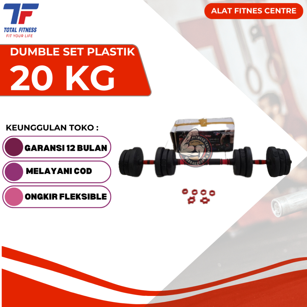 Jual Dumble Set Plastik 20 Kg Plus Stick Total Fitness Alat Olahraga Angkat Beban Dumbbell ...
