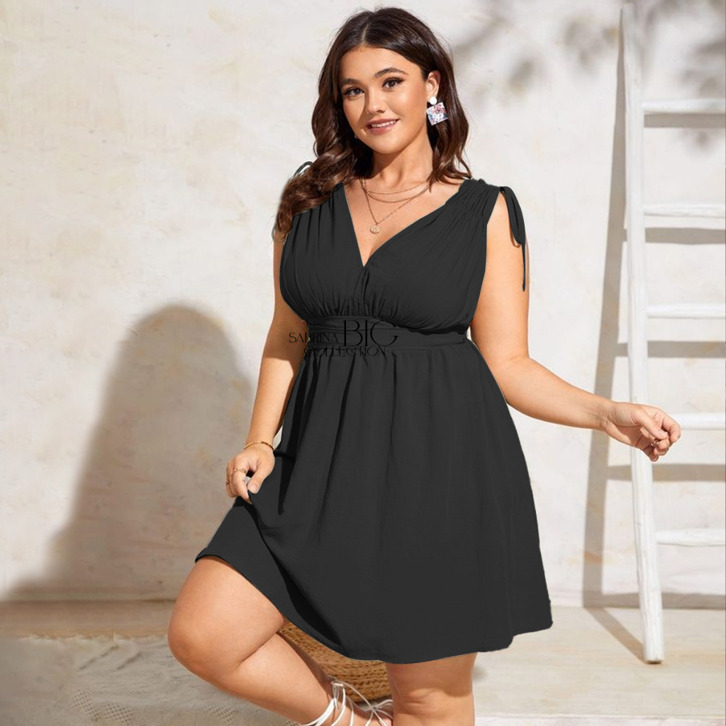 Jual Midi Dress Wanita Mini Big Size Dress Jumbo A -Line Dress Casual ...