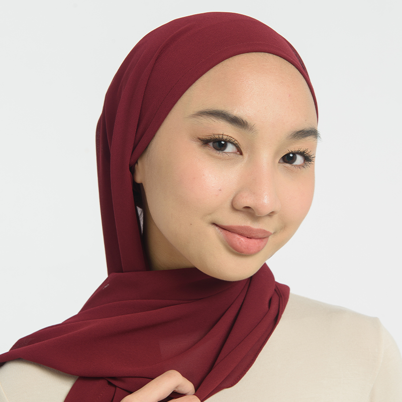 Jual Pashmina Instan - Esen Earth Tone in Dark Maroon | Shopee Indonesia
