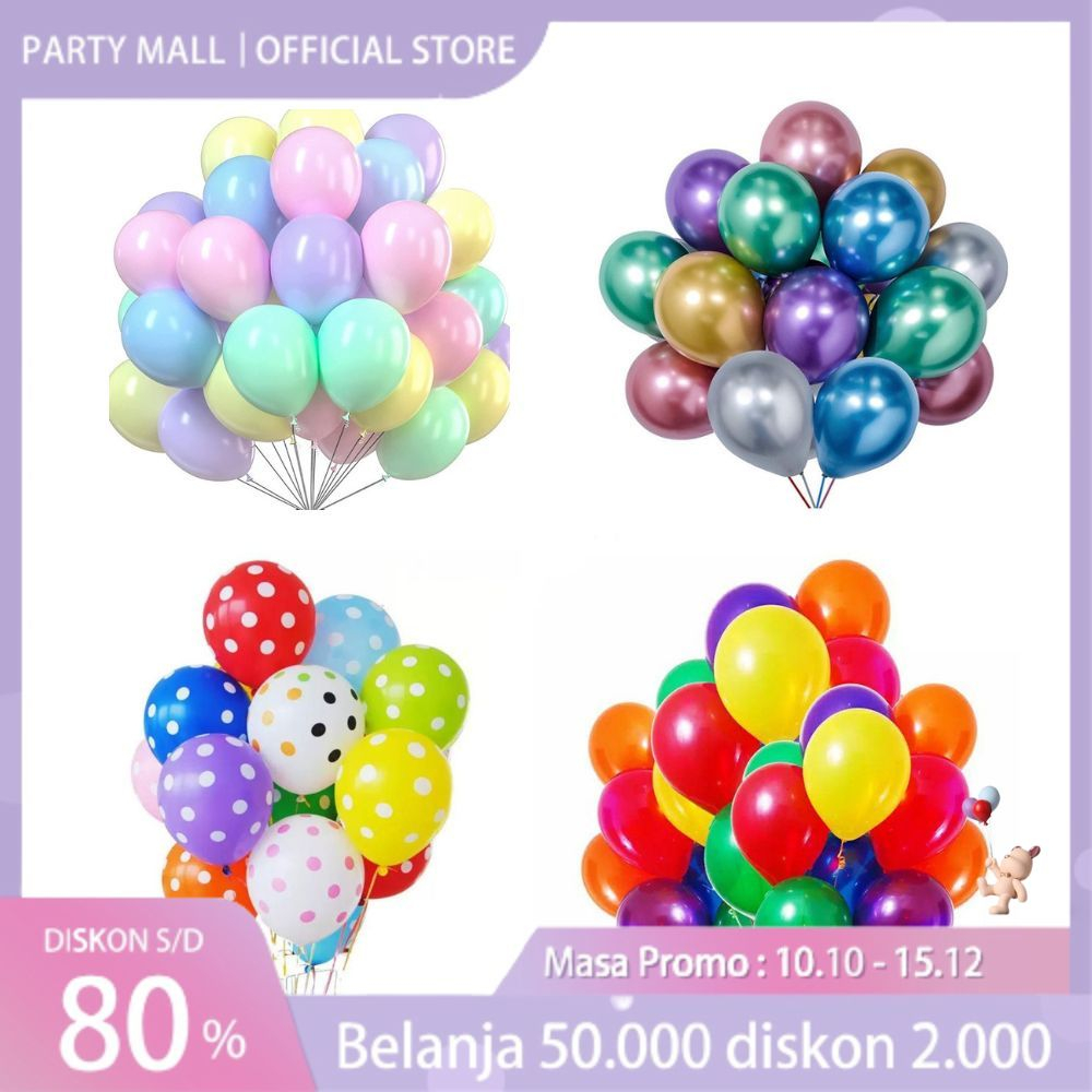 Jual 10pcs 12 Inch Balon Latex Mix Ukuran 12 Inch Doff Metalik Chrome ...
