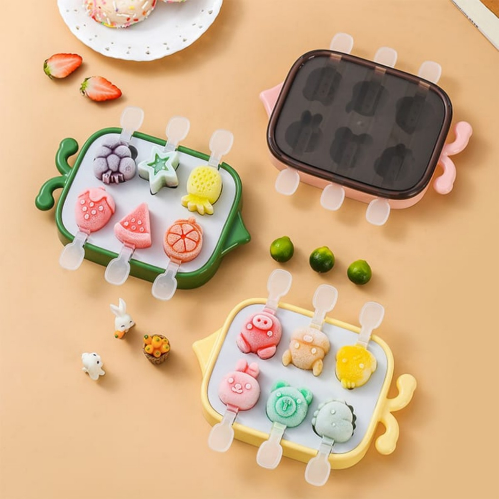 Jual Cetakan es krim 6 slot bentuk fruit dan animal/Cetakan Ice Cream ...