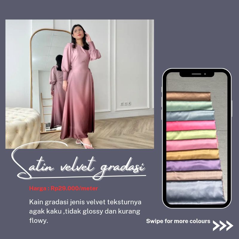 Jual KAIN SATIN VELVET GRADASI ( HARGA PER SETENGAH METER ) | Shopee ...