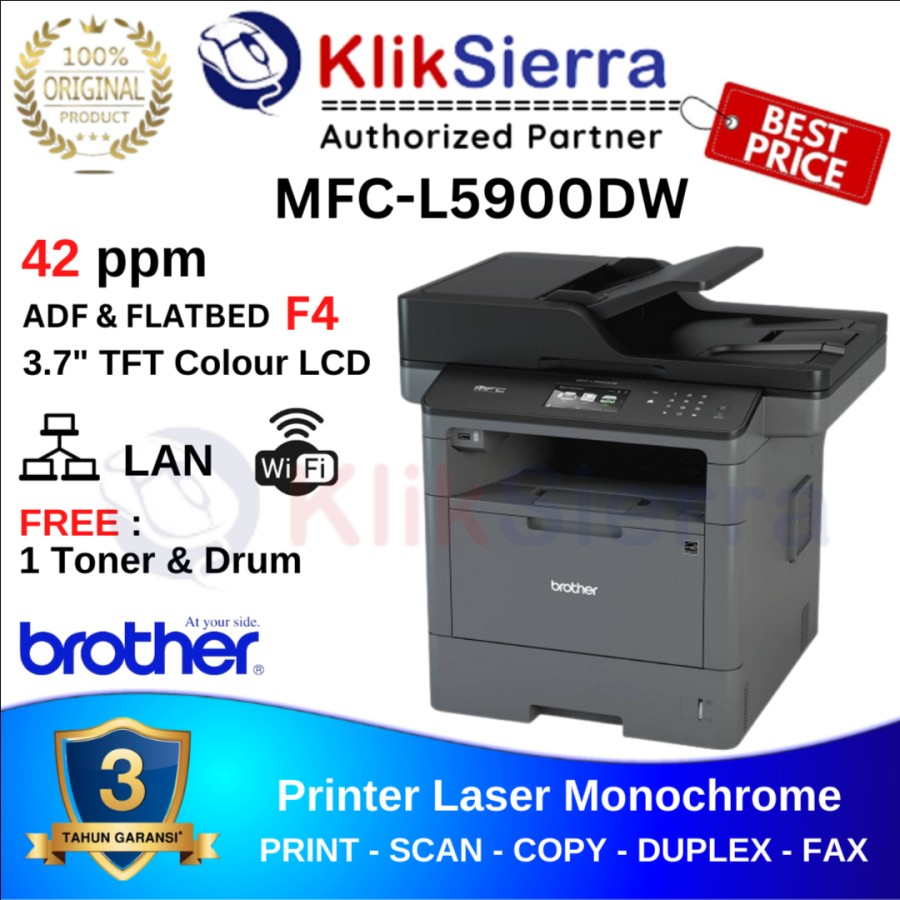 Jual BROTHER MFC-L5900DW Printer Laser AIO Mono FAX Duplex LAN WiFi ...