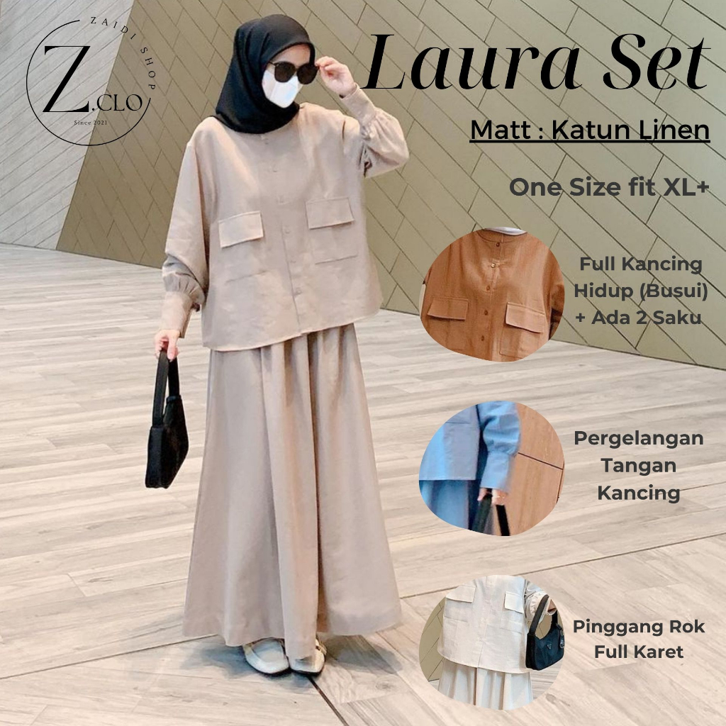 Jual Laura One Set Tunik + Rok Polos Wanita Bahan Katun Linen Premium Adem Setelan Busui Basic ...