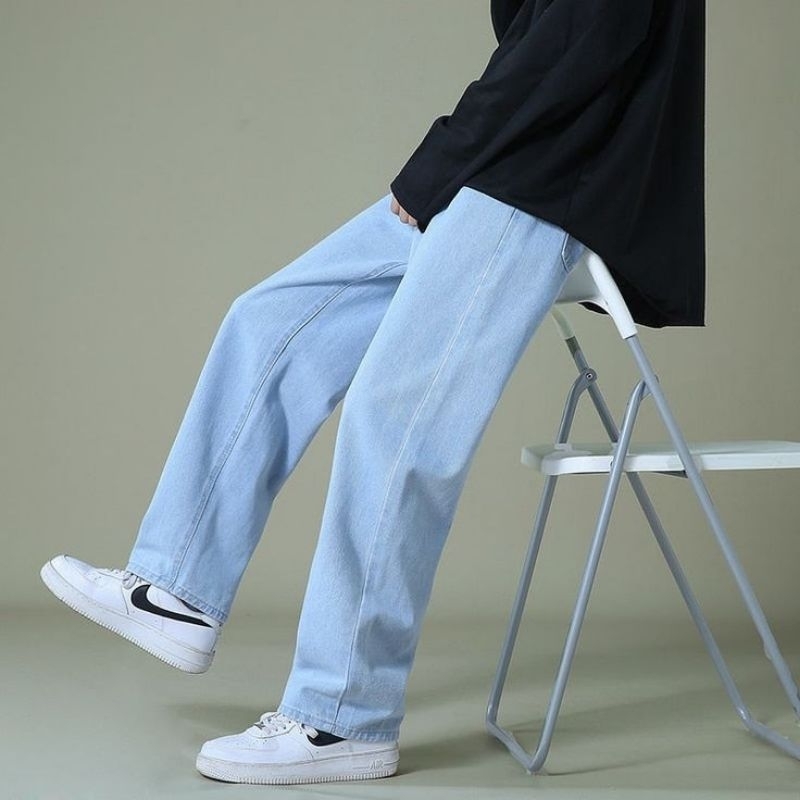Jual Celana Jeans Kulot Cowok Panjang Oversize Kulot Loose Pants Korean ...