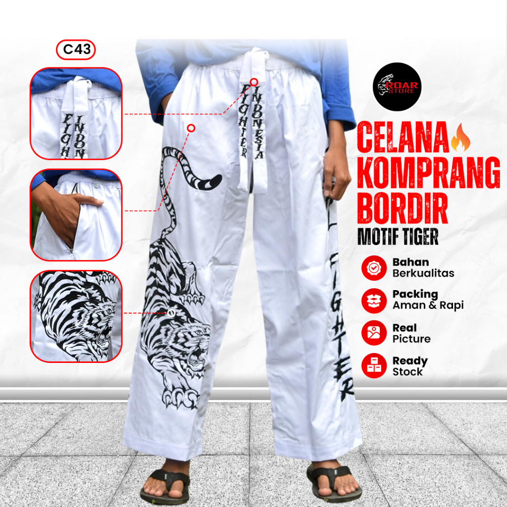 Jual Celana Silat Komprang Putih Panjang Motif Harimau Bordir Pakaian ...