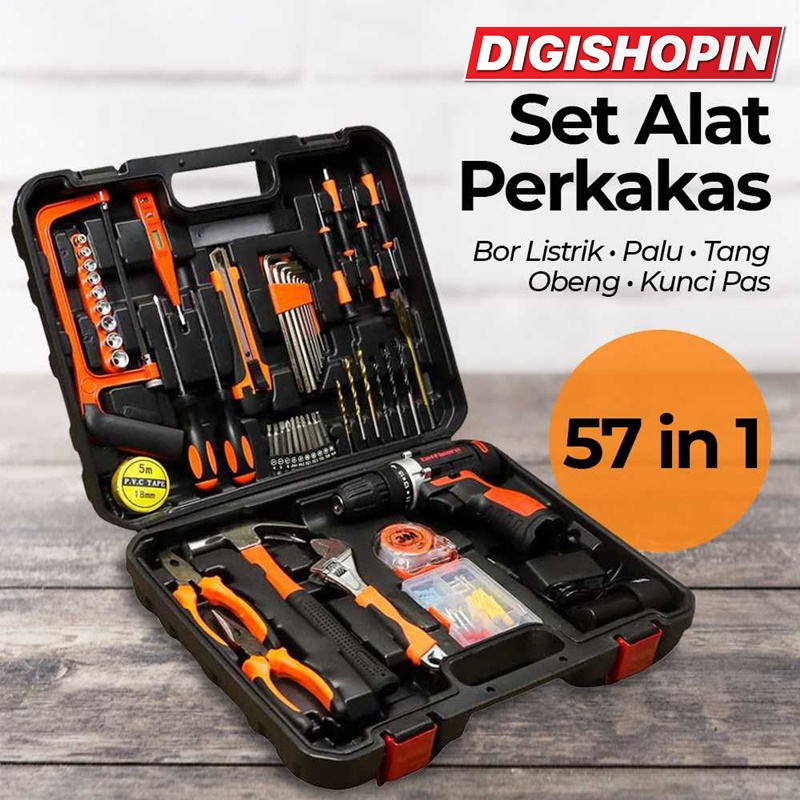 Jual TOOL BOX Set Perkakas 57-IN-1 Bor Elektrik Palu Tang Obeng Kunci ...