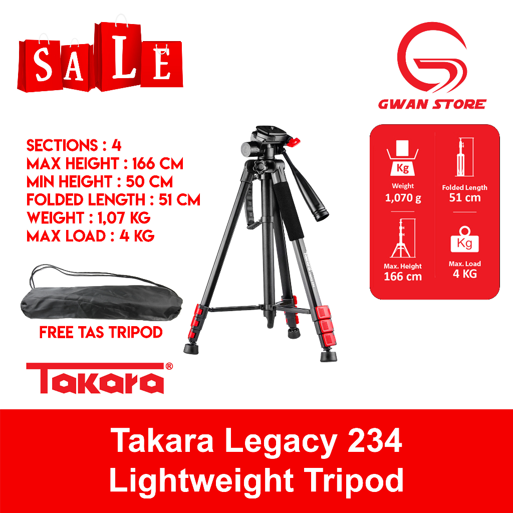 Jual Takara Legacy 234 Lightweight Tripod Fluid Head with 3 Way Pan ...