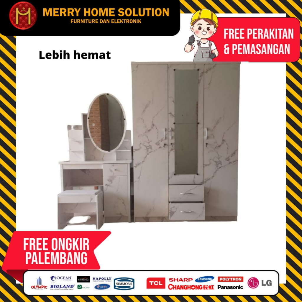 Jual meja rias lemari pakaian marble 3 pintu / lemari pakaian 3 pintu ...