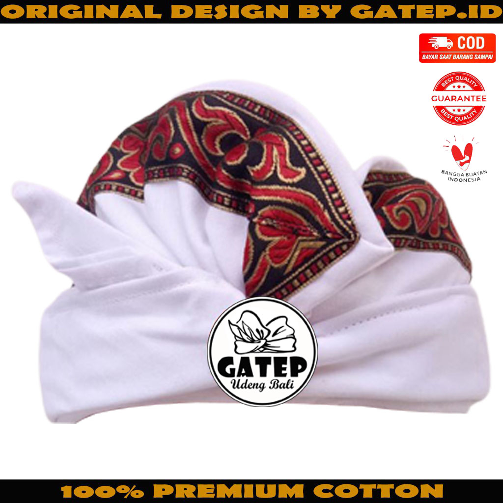 Jual Udeng Bali Putih Polos Tepi Merah Ukiran Samblung Setengah Jadi ...