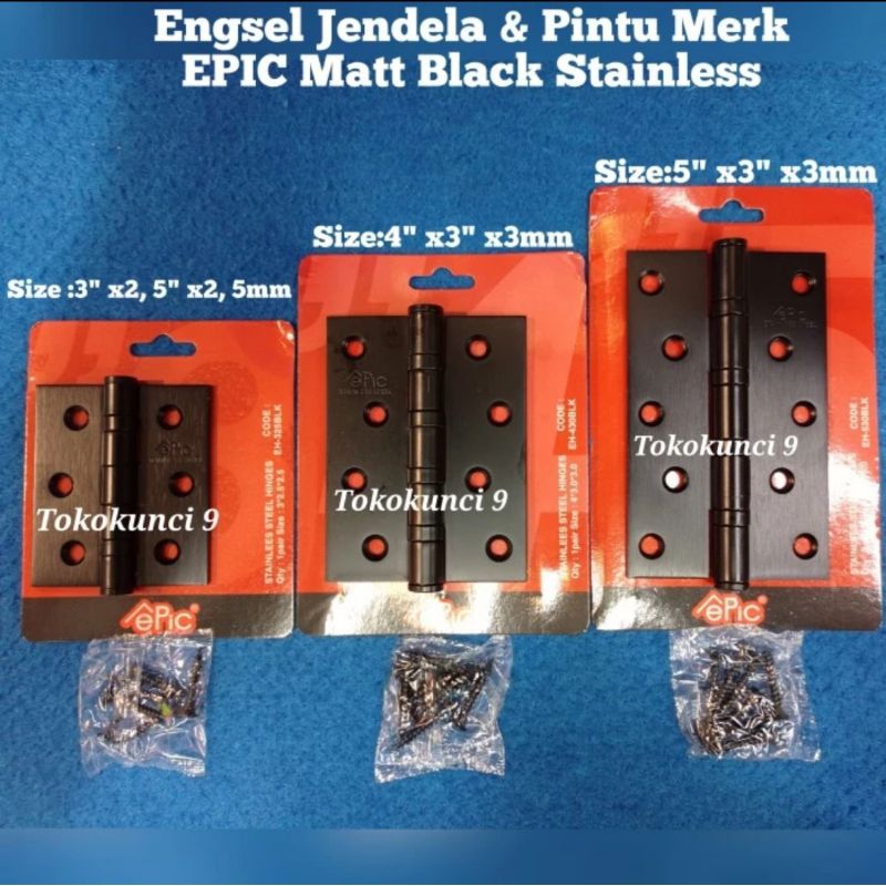 Jual Engsel Hitam Epic 3 inch / Engsel Pintu 4" - 5 inch Matt Black ...